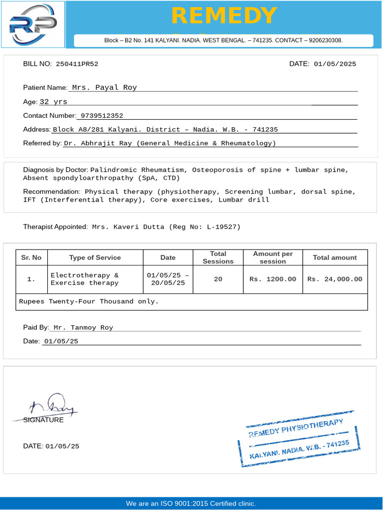 Physiotherapy Invoice | PDF