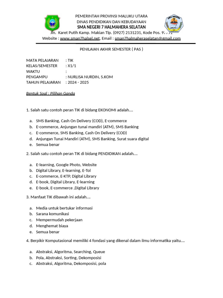 Soal Pas Tik Xi 2024 | PDF