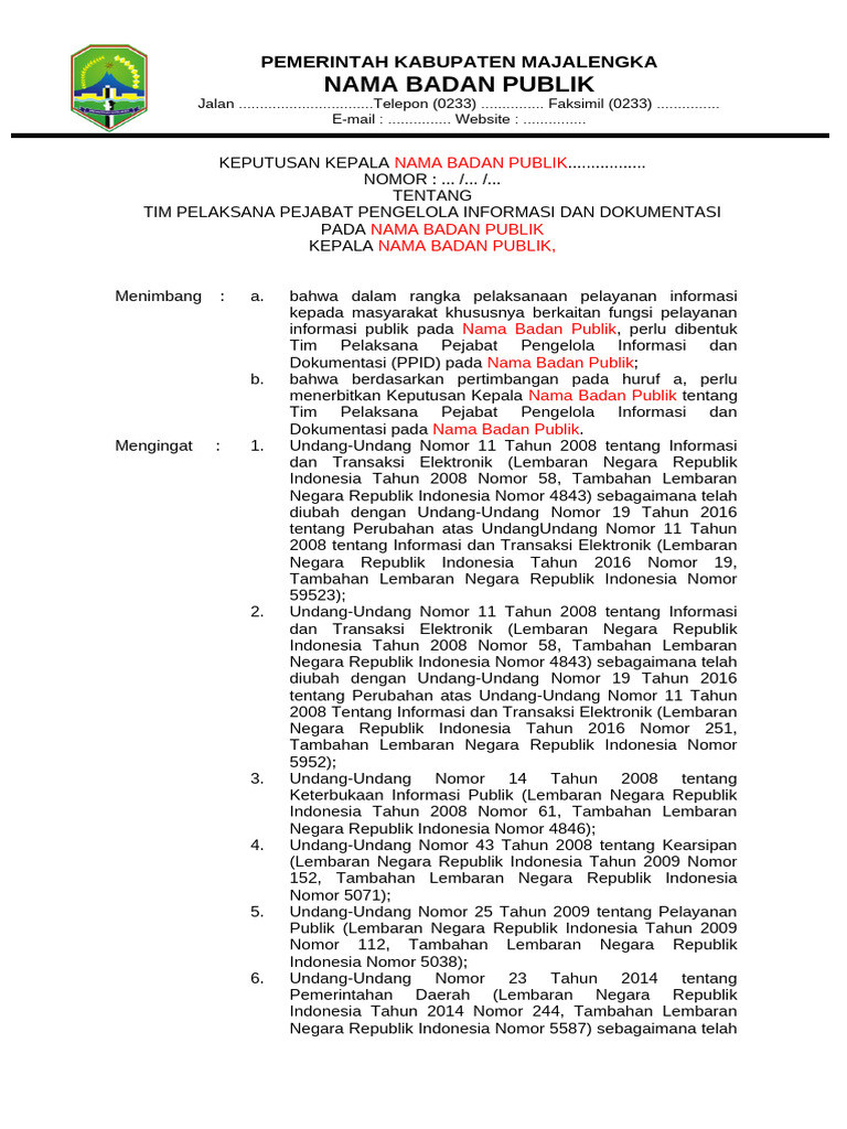 Lampiran Contoh SK PPID Pelaksana KHUSUS DESA-Fix | PDF