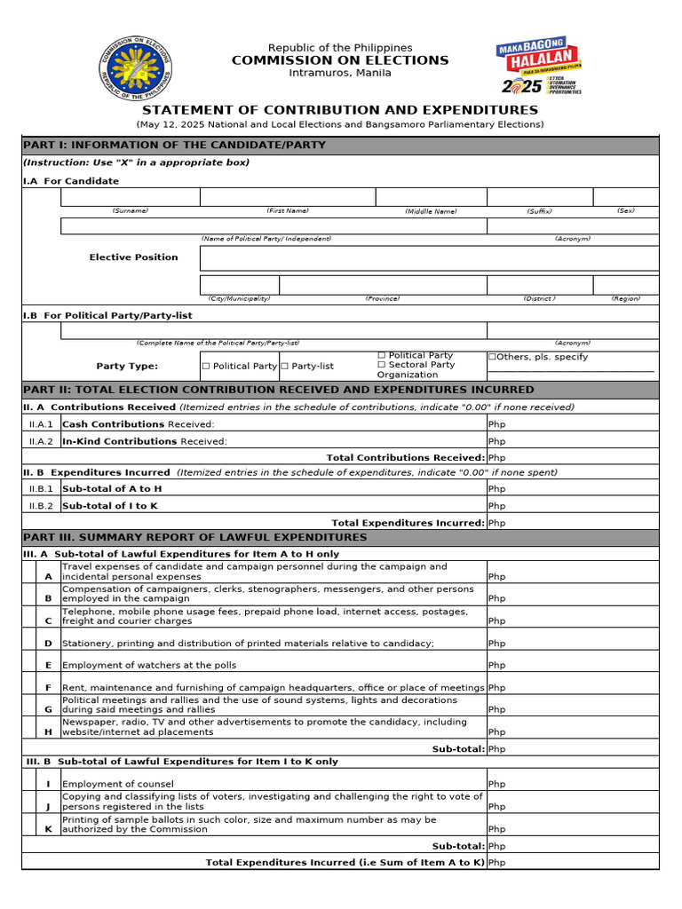2025_NLE_BPE_SOCE_FORM_Page1 | PDF | Political Events | Elections