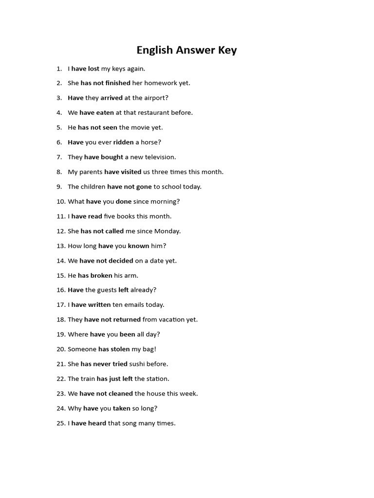 English Answer Key for Common Questions | PDF