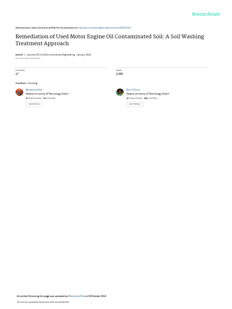 Remediation of Used Motor Engine Oil Contaminated Soil 2165 784X ...