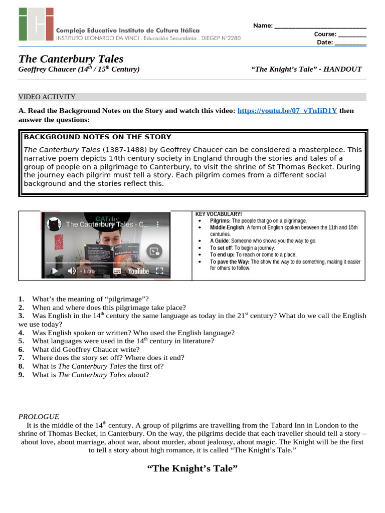 The Canterbury Tales - HANDOUT | PDF | The Canterbury Tales