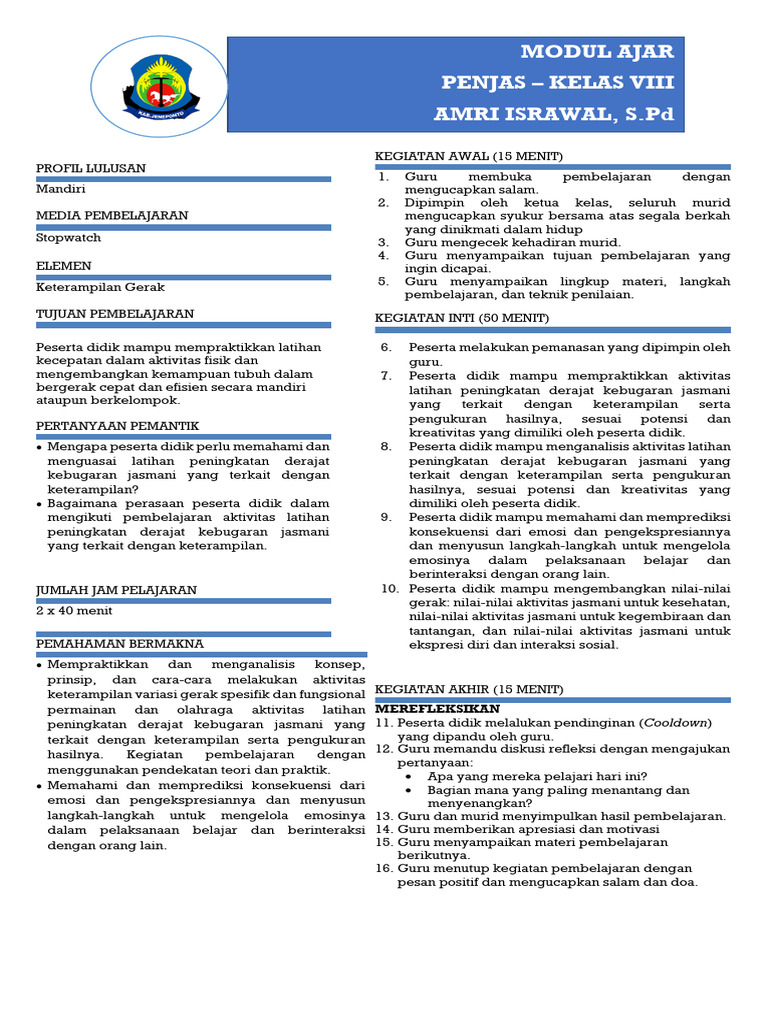 Modul Ajar (Kebugaran Jasmani) | PDF