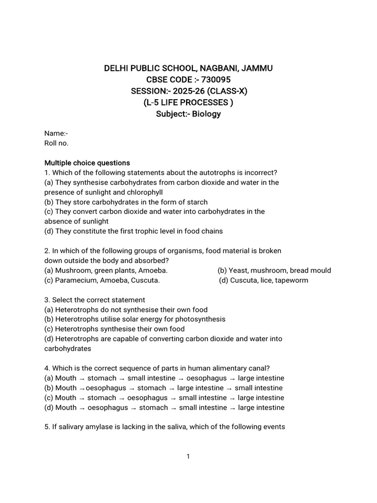 Class 10 Biology CH Life Processes WK 25-26 | PDF | Atrium (Heart ...