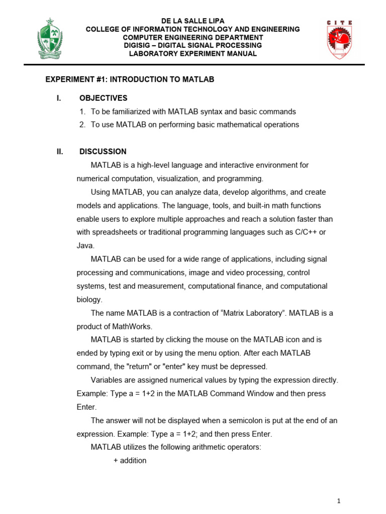 Laboratory Activity 1 - Introduction to MATLAB-2 | PDF | Matlab | Exponential Function