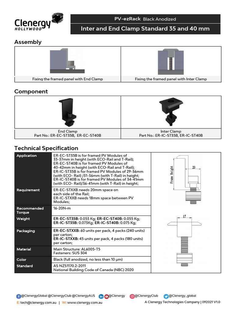 Black Anodized Inter and End Clamp Standard 35&40mm Datasheet | PDF