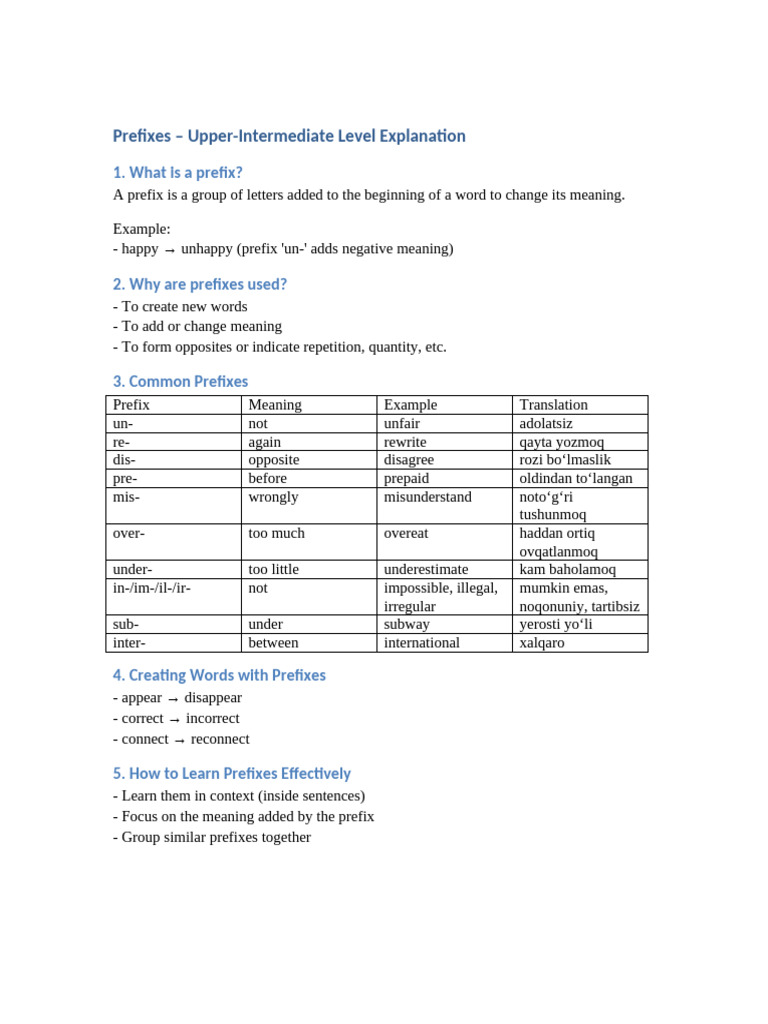 Prefixes Upper Intermediate | PDF