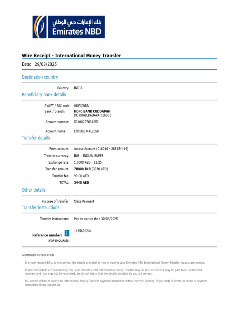 Money Transfer Receipt | PDF