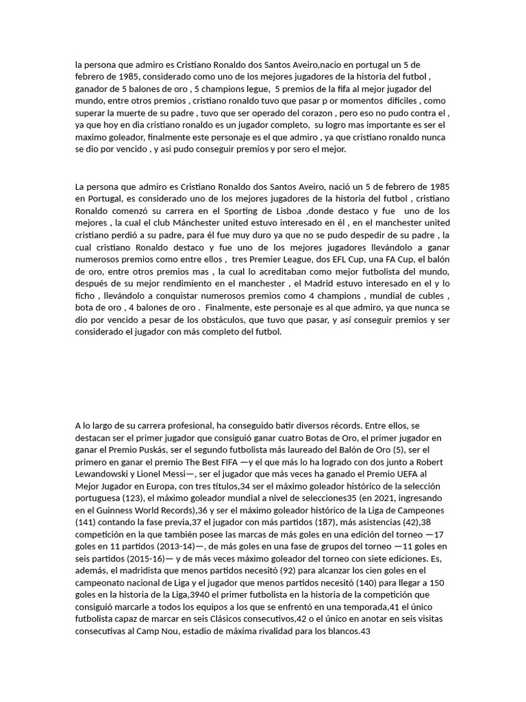 La Persona Que Admiro Es Cristiano Ronaldo Dos Santos Aveiro | PDF ...