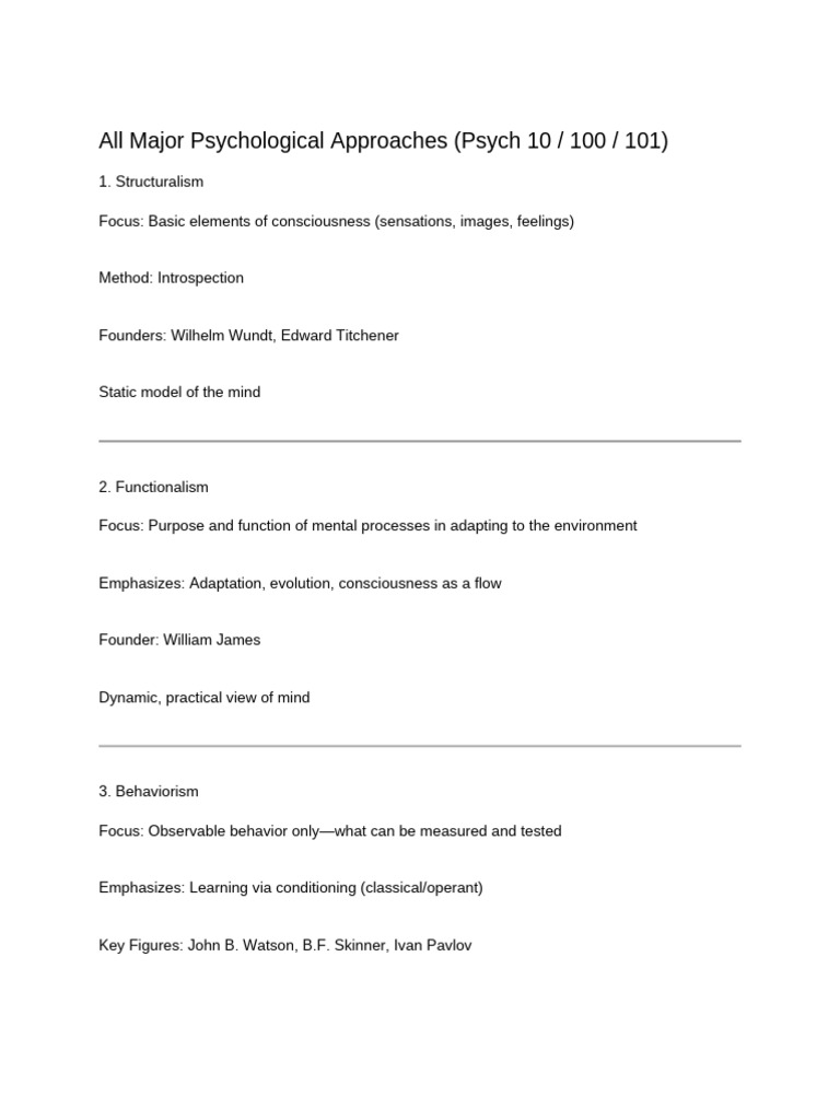 All Major Psychological Approaches (Psych 10 _ 100 _ 101) | PDF | Mind ...