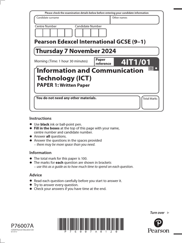 Ig ICT - Question Paper 1 (Nov 2024) | PDF | Local Area Network ...