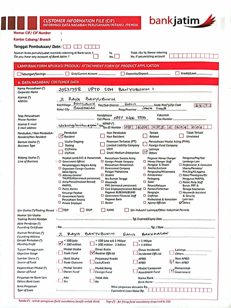 Contoh Isian Blanko Bank | PDF