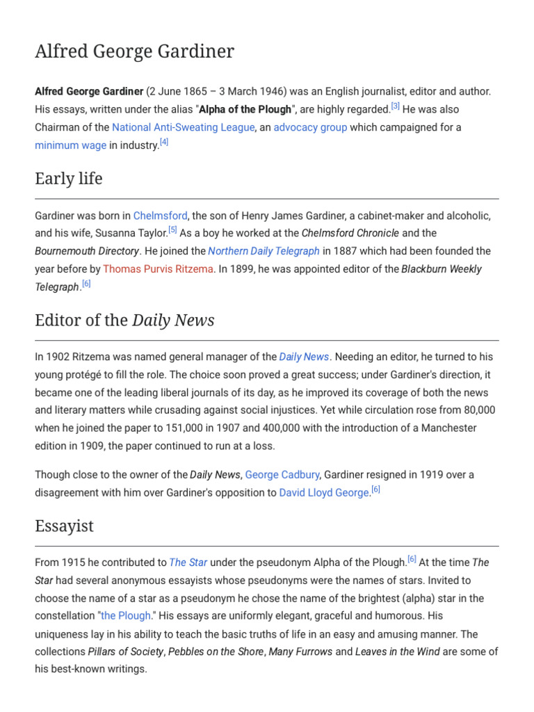 Alfred George Gardiner - Wikipedia | PDF