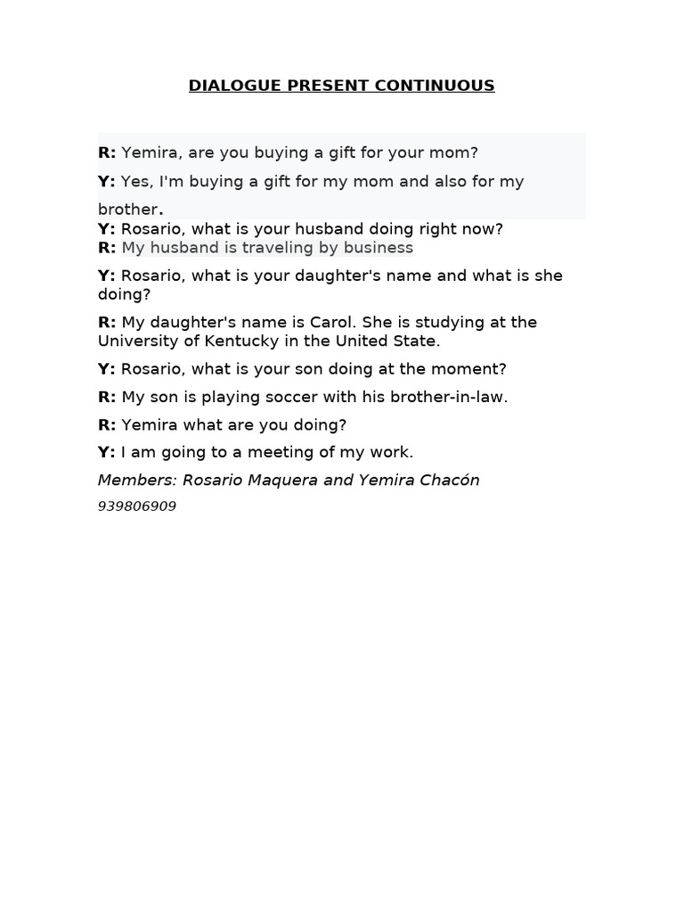 Dialogue Present Continuous | PDF