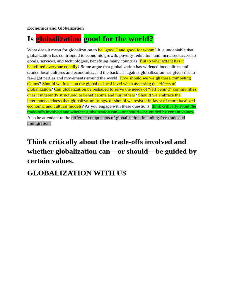 Economics and Globalization | PDF