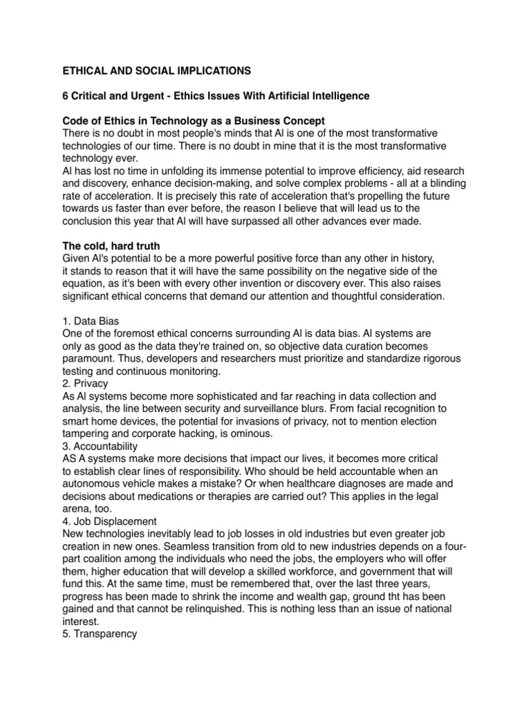 Ethical and Social Implications | PDF | Automation | Employment