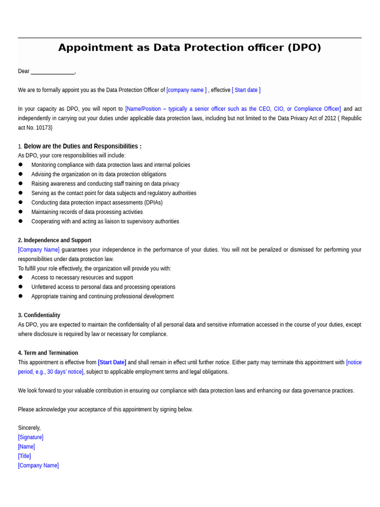 DPO Appointment Letter | PDF
