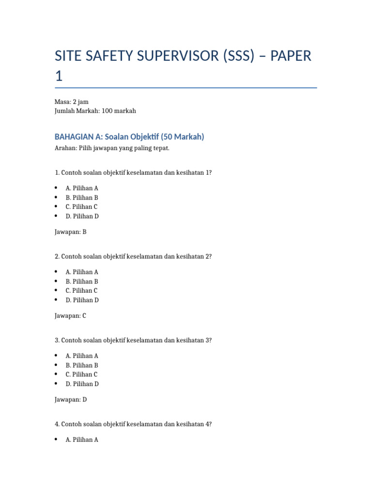 Contoh Peperiksaan SSS Paper 1 Lengkap | PDF
