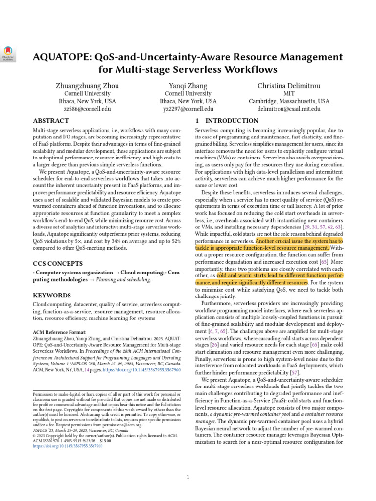 2023-ASPLOS-Aquatope QoS-And-Uncertainty-Aware Resoruce Management For Multi-Stage Serverless ...