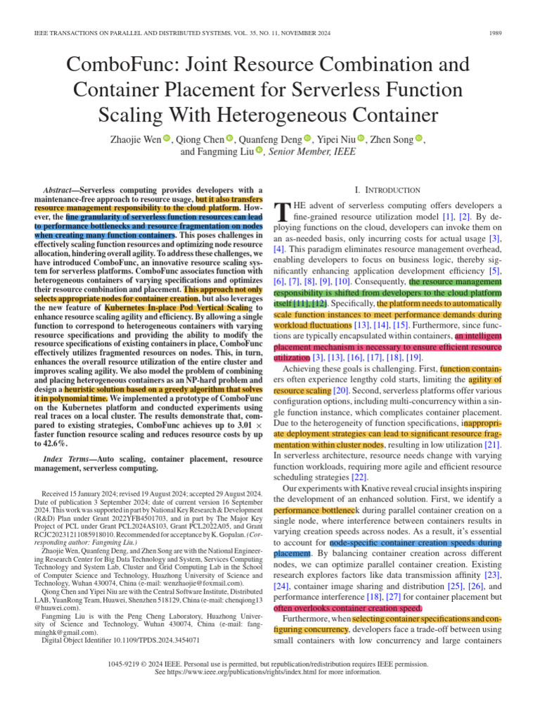 2024-TPDS-ComboFunc Joint Resource Combination and Container Placement for Serverless Function ...