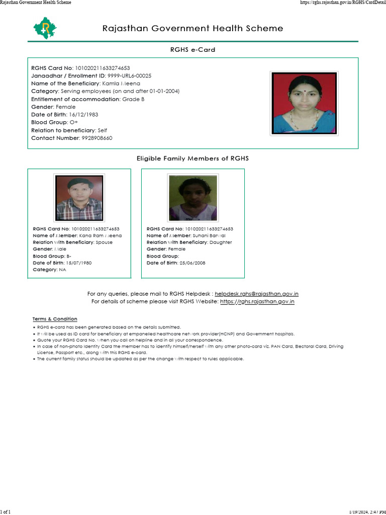 RGHS Card Details and Helpdesk Info | PDF | Identity Document ...