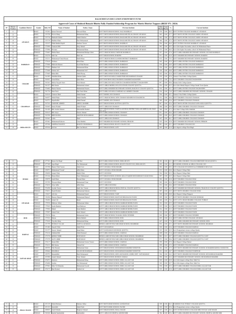 BEEF 2024 District Topper List | PDF