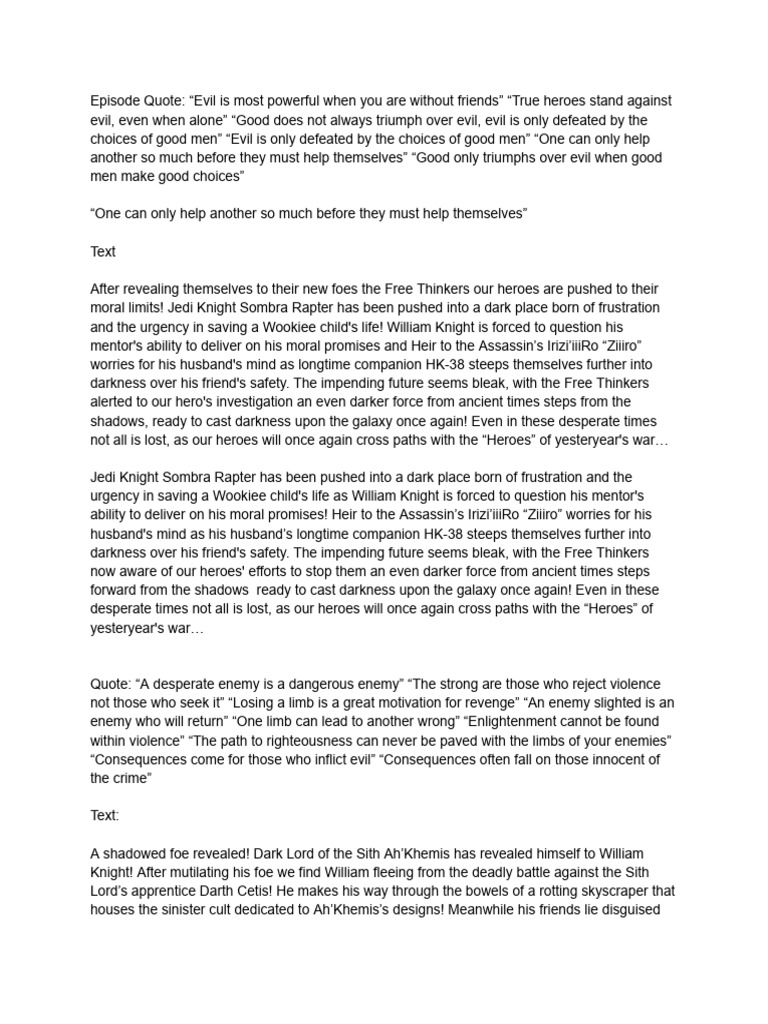 EOTE Epilogue - Intro Scripts | PDF | Sith | Star Wars
