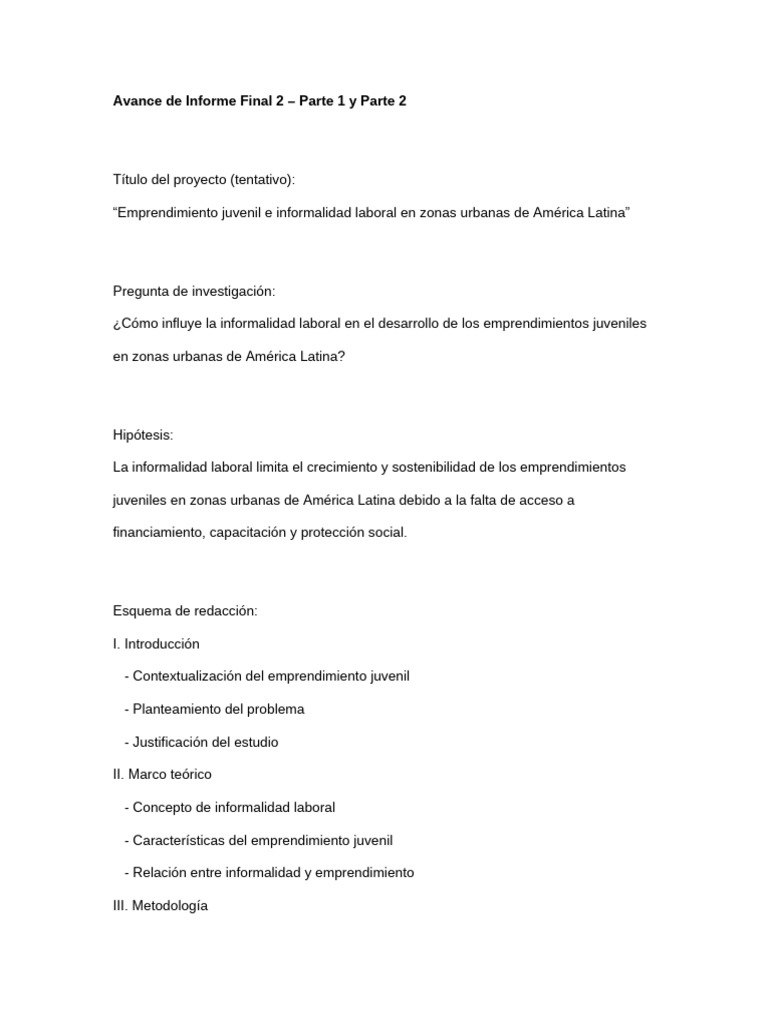 Avance Informe Final 2 Completo | PDF | Iniciativa empresarial | Economias