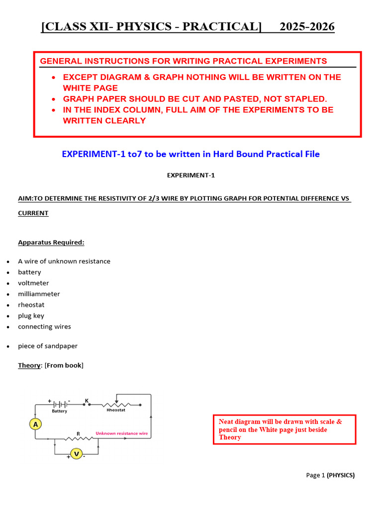 Class 12 Physics Practical Manual 2025-26 | PDF | P–N Junction | Diode