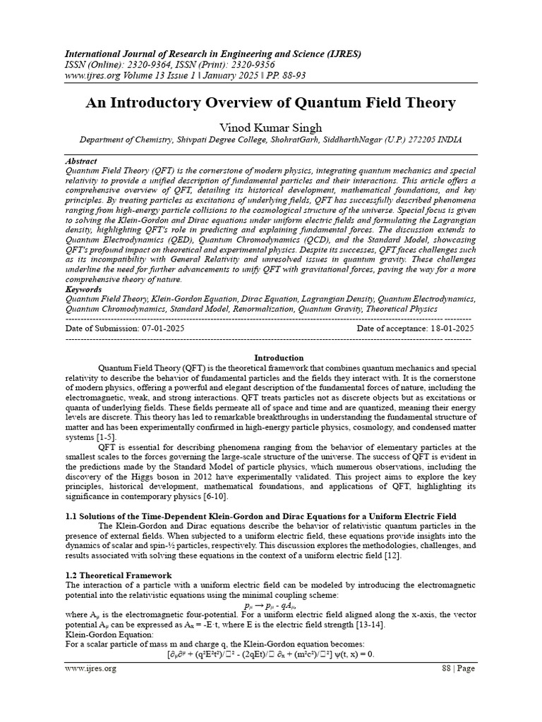 Intro to Quantum Field Theory Overview | PDF | Quantum Field Theory ...