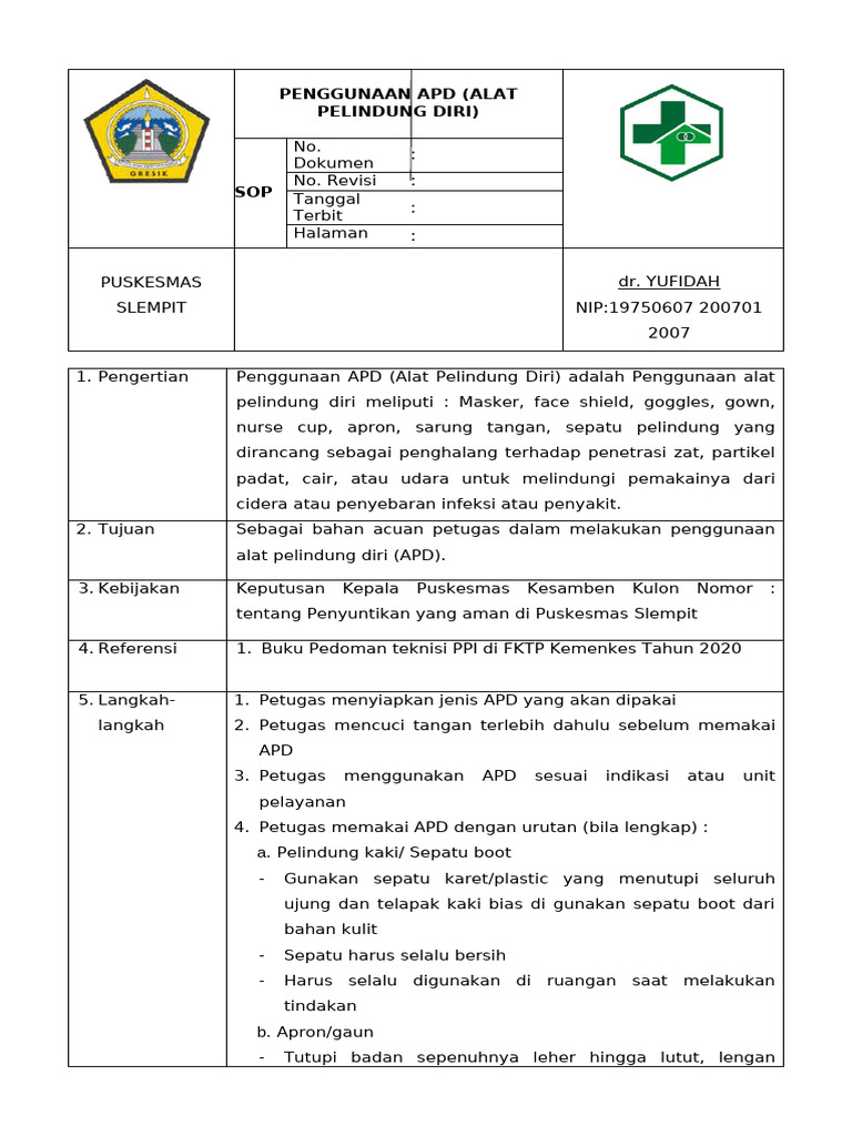 5.5.3 Sop Penggunaan Apd | PDF