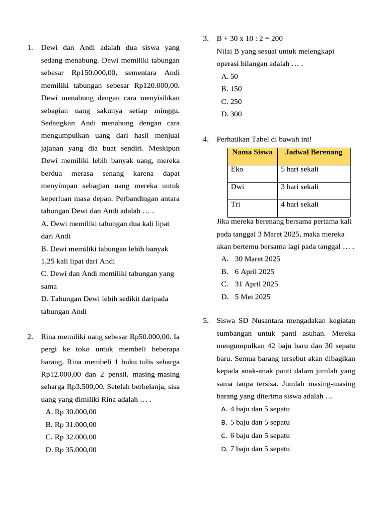 PSSP Matematika Paket C | PDF