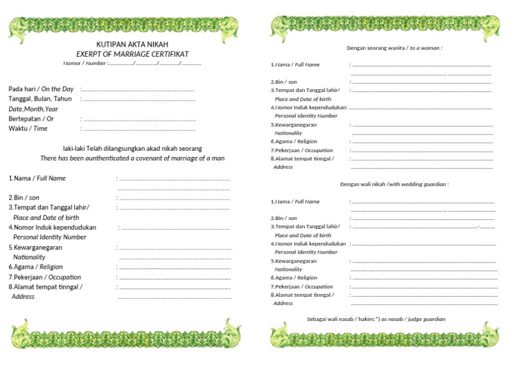 Contoh Kutipan Akta Nikah Lengkap | PDF