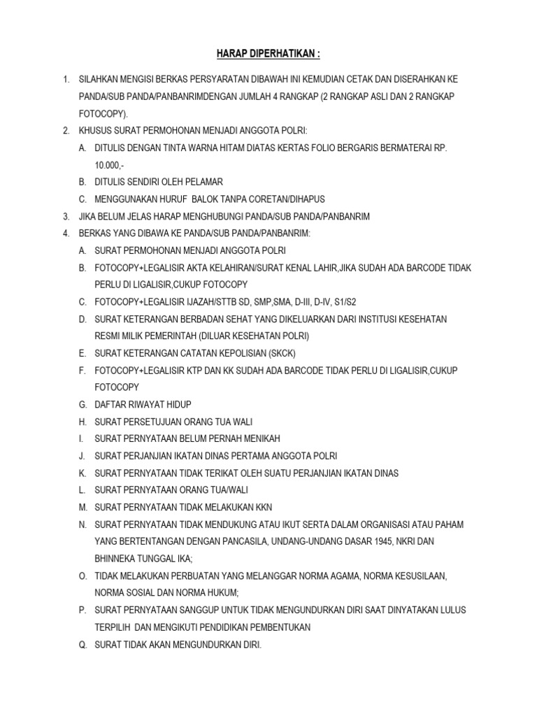 Berkas - Pendaftaran - Bintara - 2025 BARU | PDF