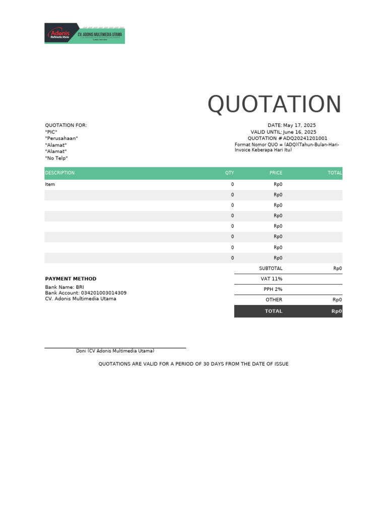 Adonis Quotation Template | PDF