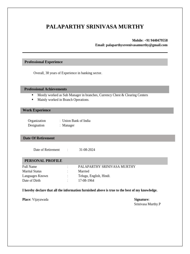 PS Murthy_Resume | PDF