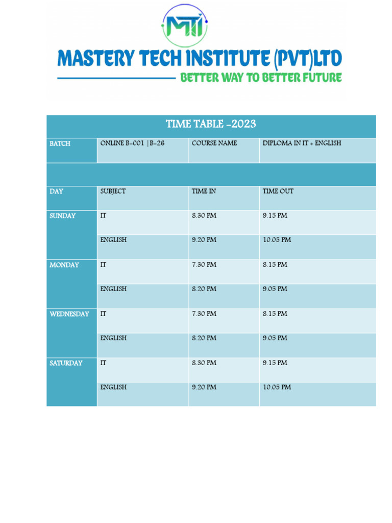 Time Table | PDF