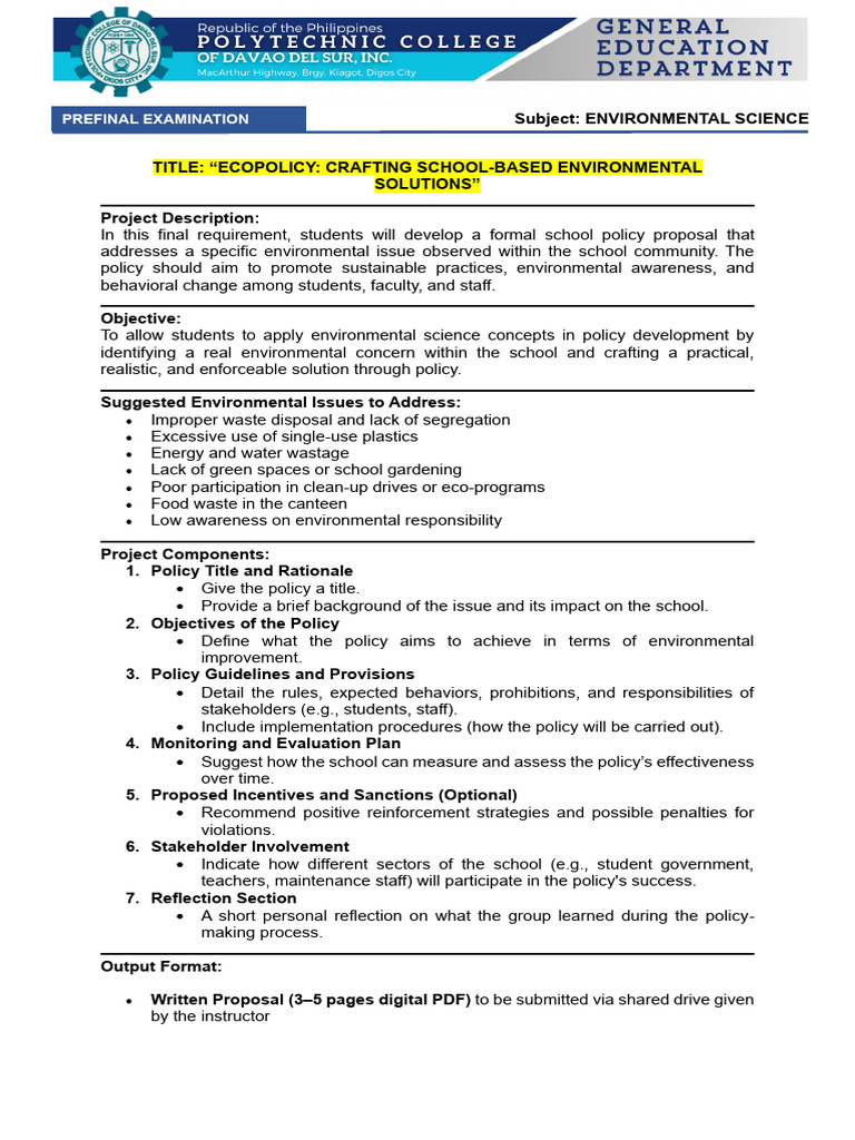 Envi - Sci. Prefinal and Final Requirements | PDF | Policy