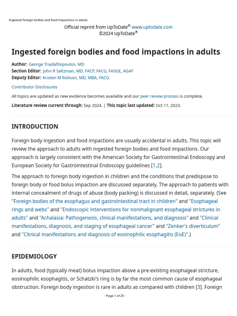 Ingested Foreign Bodies and Food Impactions in Adults | PDF | Esophagus ...