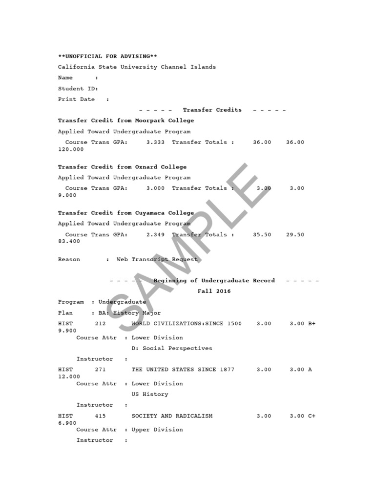 Unofficial Transcript for Advising | PDF | Liberal Arts Education
