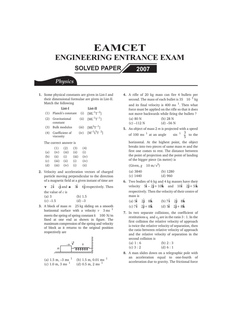 Eamcet 2007 | PDF | Chemistry | Physical Sciences
