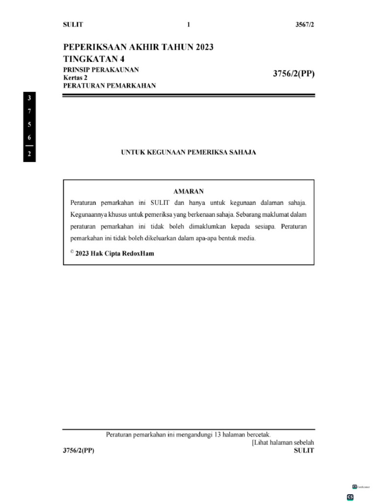 Skema Soalan PAT Prinsip Perakaunan 2023 | PDF