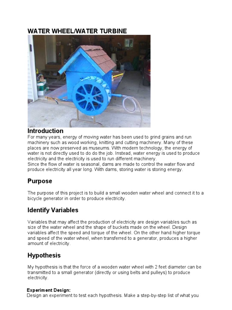 Water Wheel | PDF | Experiment | Electric Generator