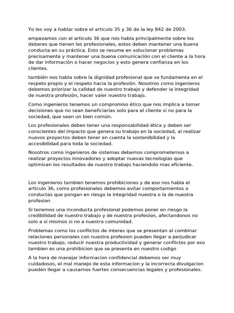 Yo Les Voy A Hablar Sobre El Articulo 35 y 36 de La Ley 842 | PDF