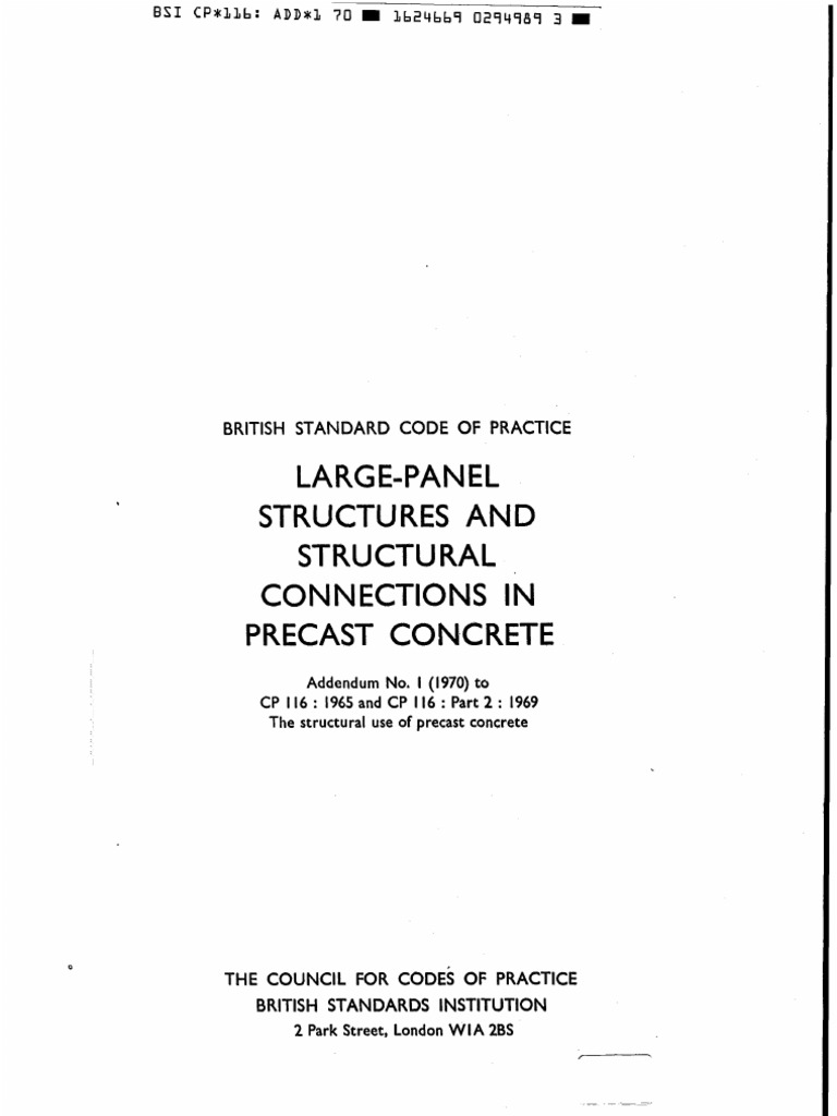 CP 116 (1965), Precast Concrete Code of Practice | PDF | Bending | Concrete