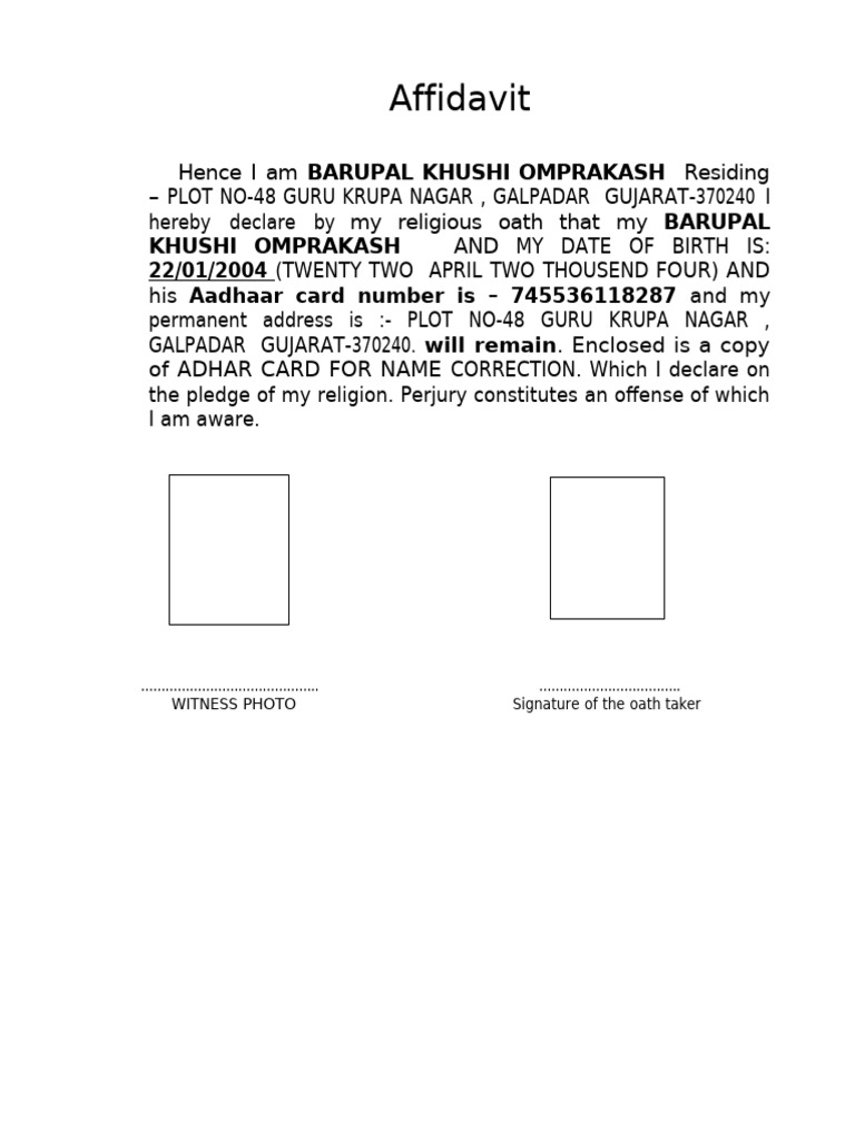 Prajapati Janvi Affidavit | PDF