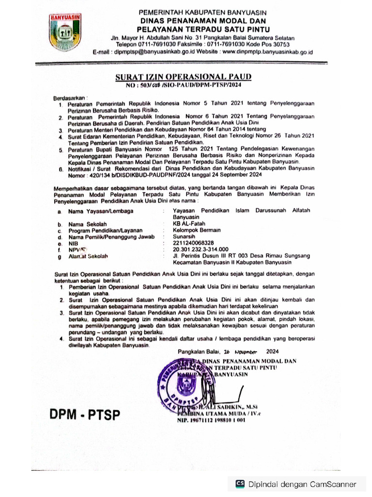 Surat izin Operasional PAUD (1) | PDF