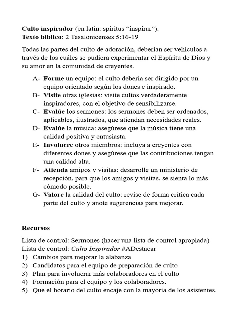 Pasos Prácticos Culto Inspirador | PDF