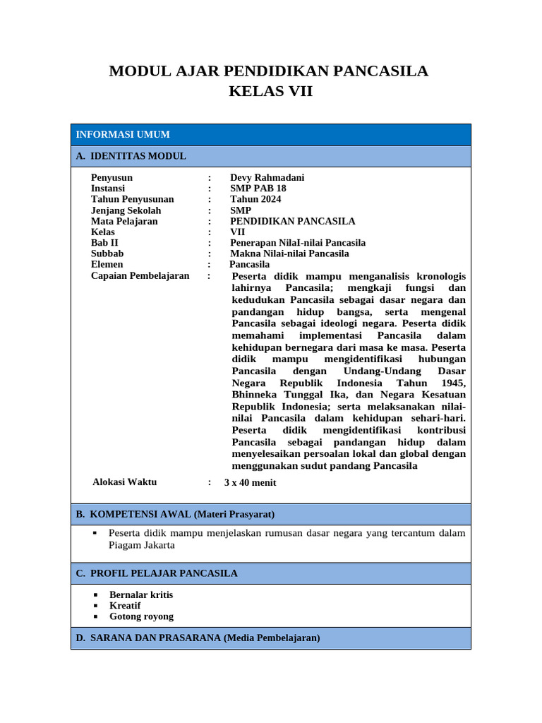 Modul Ajar PKN BAB 2 | PDF